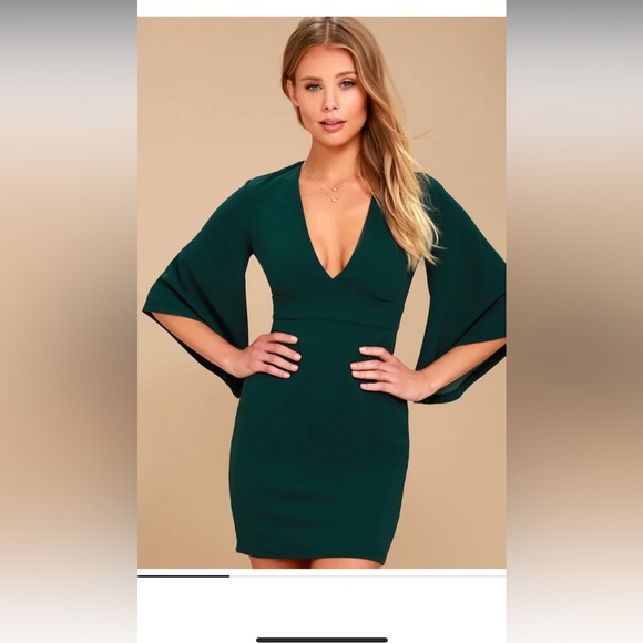 Lulus | Dresses | Lulus Glimpse Of Glamour Forest Green Bell Sleeve ...